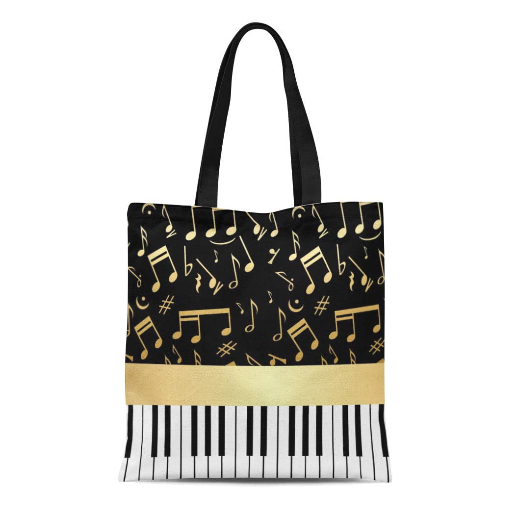 ASHLEIGH Canvas Tote Bag Player Musical Notes and Piano Keys Gold ...