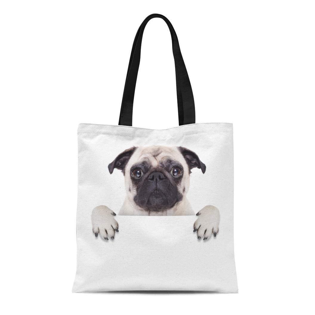ASHLEIGH Canvas Tote Bag Puppy Pug Dog Behind Blank White Placard Paw ...