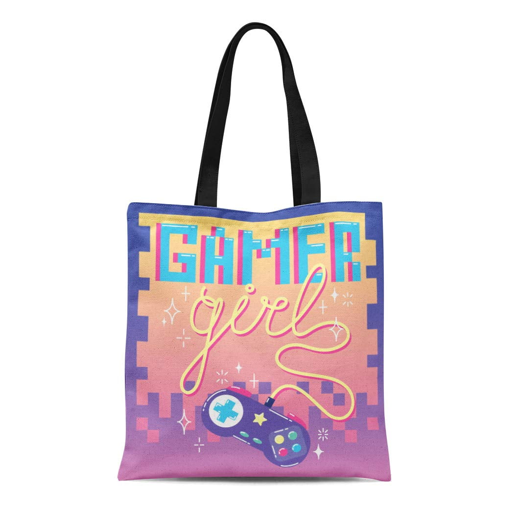 ASHLEIGH Canvas Tote Bag Purple Geek Gamer Girl Cute Colorful Retro ...