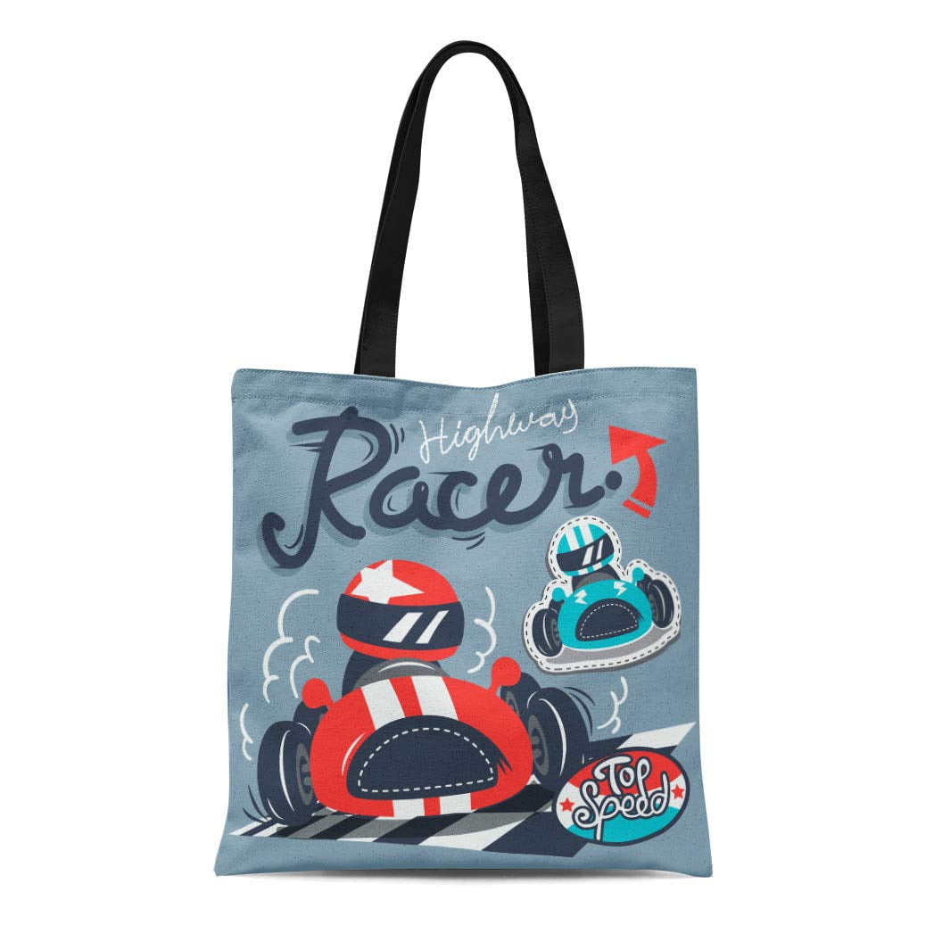 ASHLEIGH Canvas Tote Bag Racer Vintage Race Cars Gray for Children Wear ...