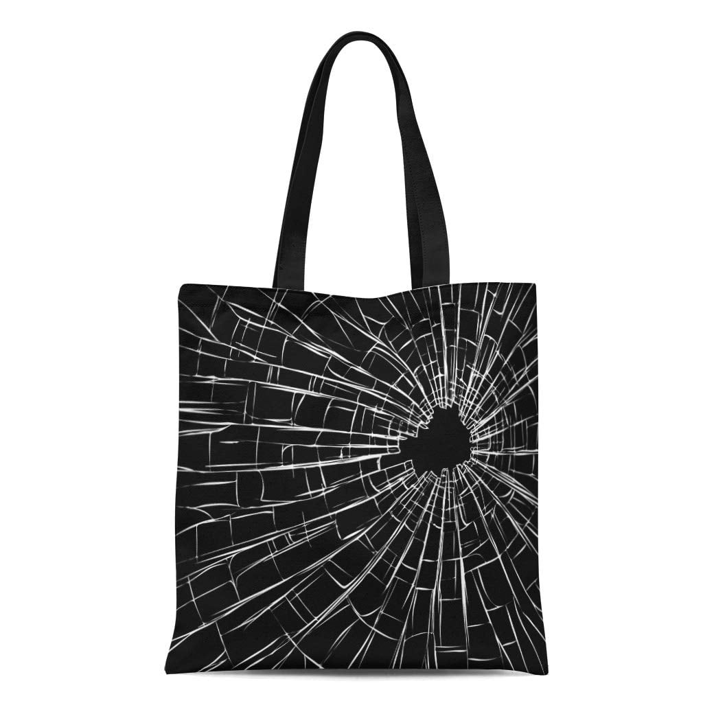 ASHLEIGH Canvas Tote Bag Radial Cracks on Broken Glass Hole Sharp Edges ...