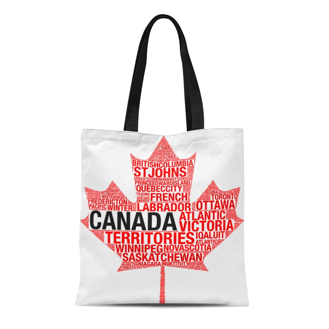 ASHLEIGH Canvas Tote Bag Red Maple Leaf Silhouette Canada Flag Detail ...
