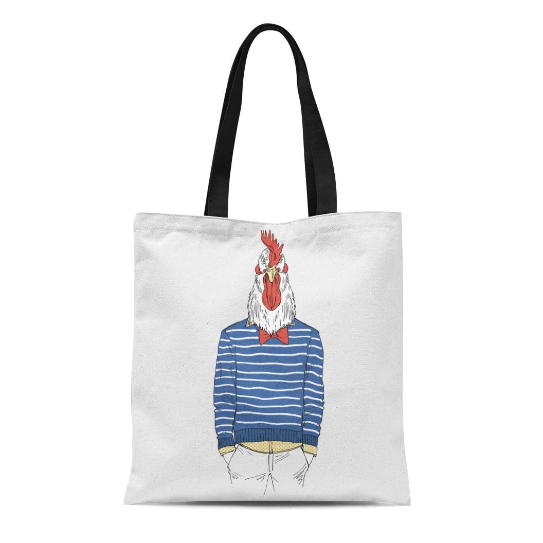ASHLEIGH Canvas Tote Bag Rooster Dressed Up in French Chic Furry Birds ...