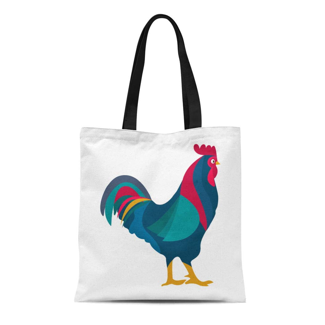 ASHLEIGH Canvas Tote Bag Rooster Red Crest Drawing Chicken Brown ...