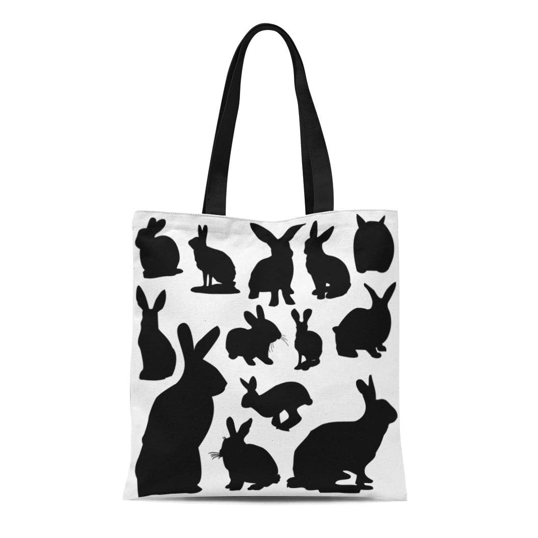ASHLEIGH Canvas Tote Bag Silhouette Rabbit Bunny Easter Black White ...