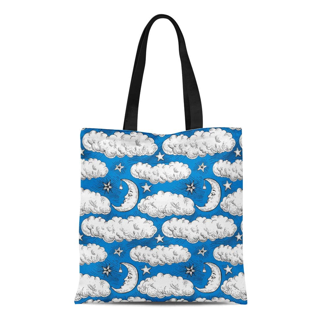 ASHLEIGH Canvas Tote Bag Sky Doodle Moon Crescent Clouds and Stars ...