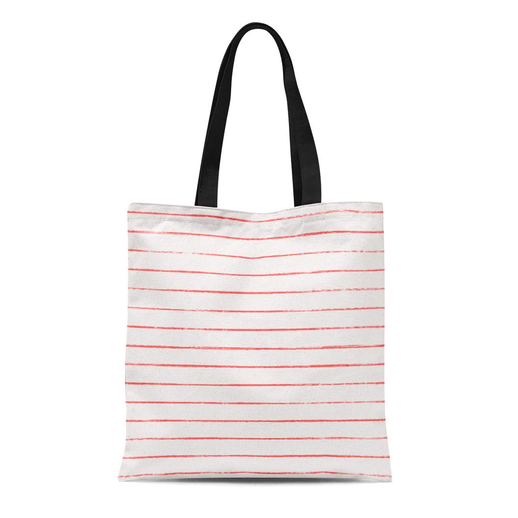 ASHLEIGH Canvas Tote Bag Striped Thin Rough Grungy Red Stripes on White ...