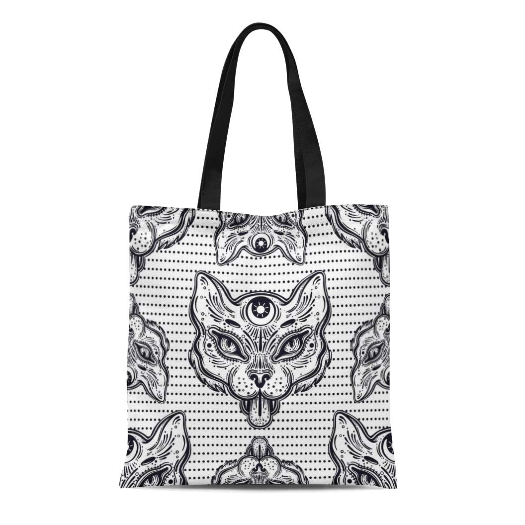 ASHLEIGH Canvas Tote Bag Symbol of Cat Head Boho All Seeing Eye ...