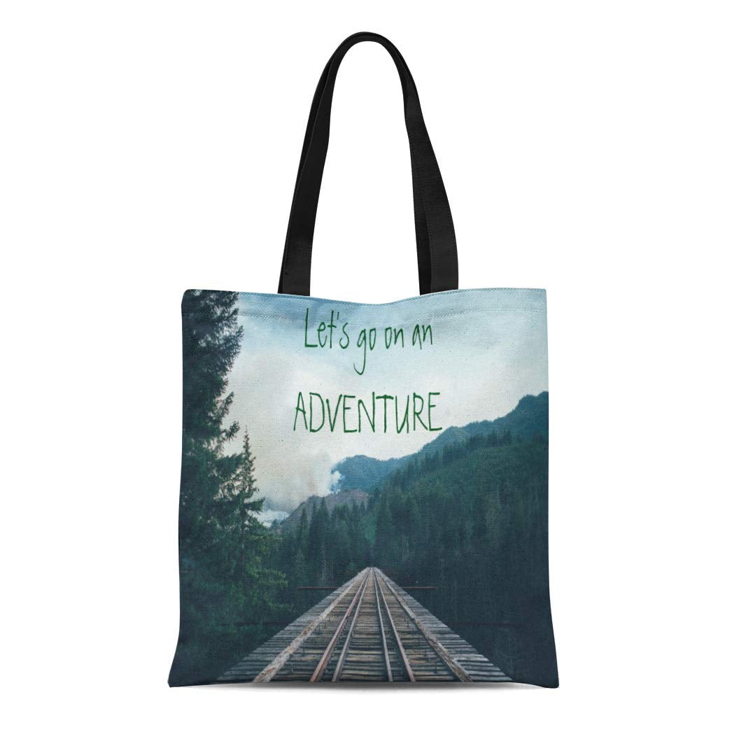 ASHLEIGH Canvas Tote Bag Train Let Go on Adventure Motivational Tracks ...