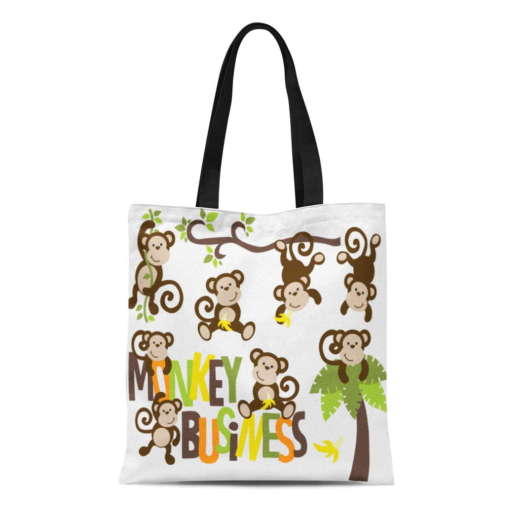 ASHLEIGH Canvas Tote Bag Tree Monkey Banana Branch Boy Vine Hanging ...