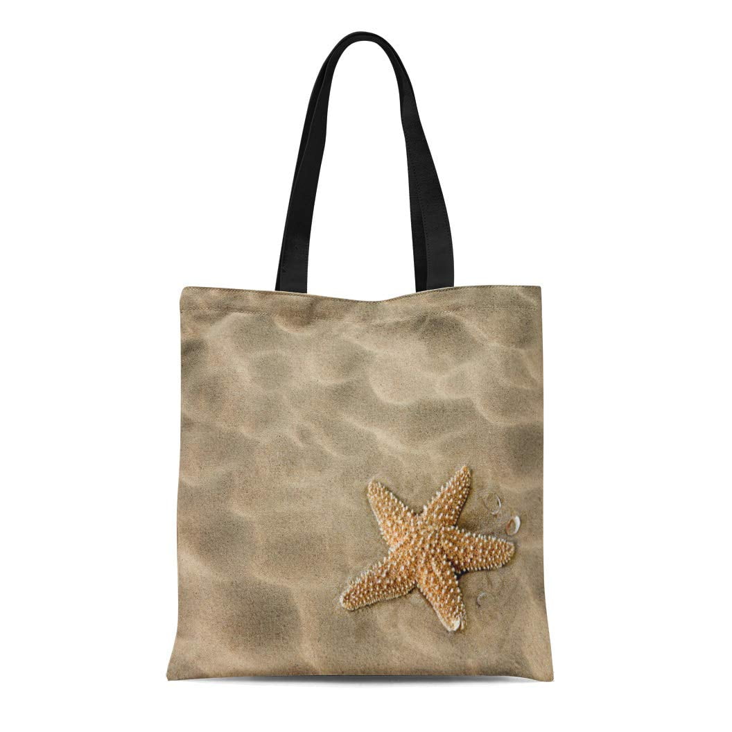 ASHLEIGH Canvas Tote Bag Tropics Realistic Beach Sand Starfish Tropical ...