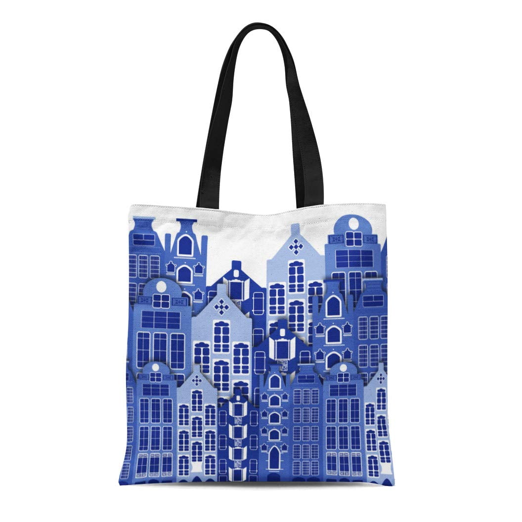 ASHLEIGH Canvas Tote Bag Unique Dutch Amsterdam Blue Delft Colours ...
