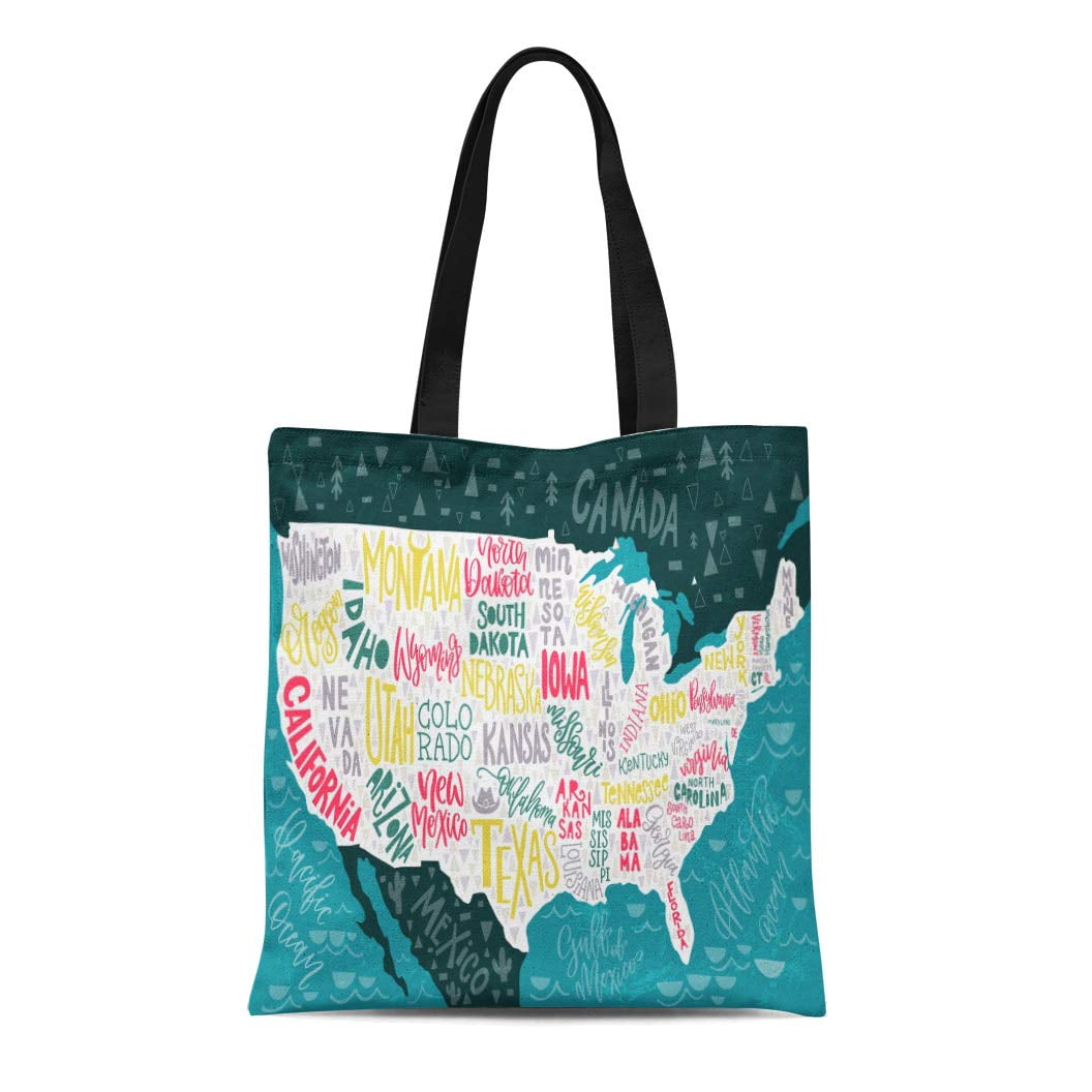 ASHLEIGH Canvas Tote Bag Usa Map States Pictorial Geographical of ...