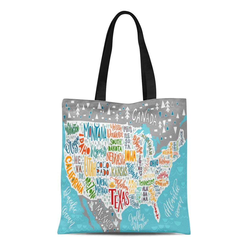 ASHLEIGH Canvas Tote Bag Usa Map States Pictorial Geographical of ...