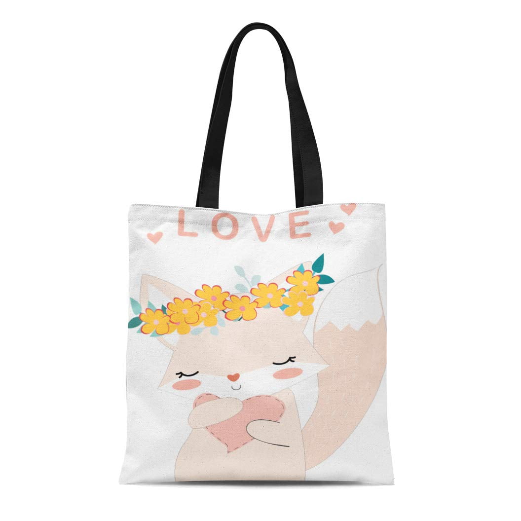 ASHLEIGH Canvas Tote Bag Vintage Baby Cute Foxy Fox Wolf Pink Paste ...