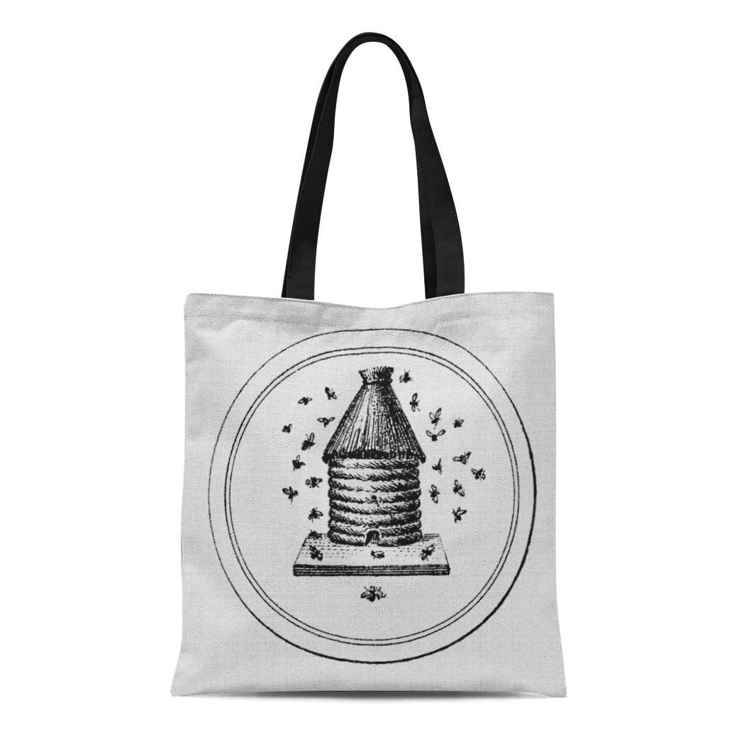 ASHLEIGH Canvas Tote Bag Vintage White Burlap Beehive Bees Country ...