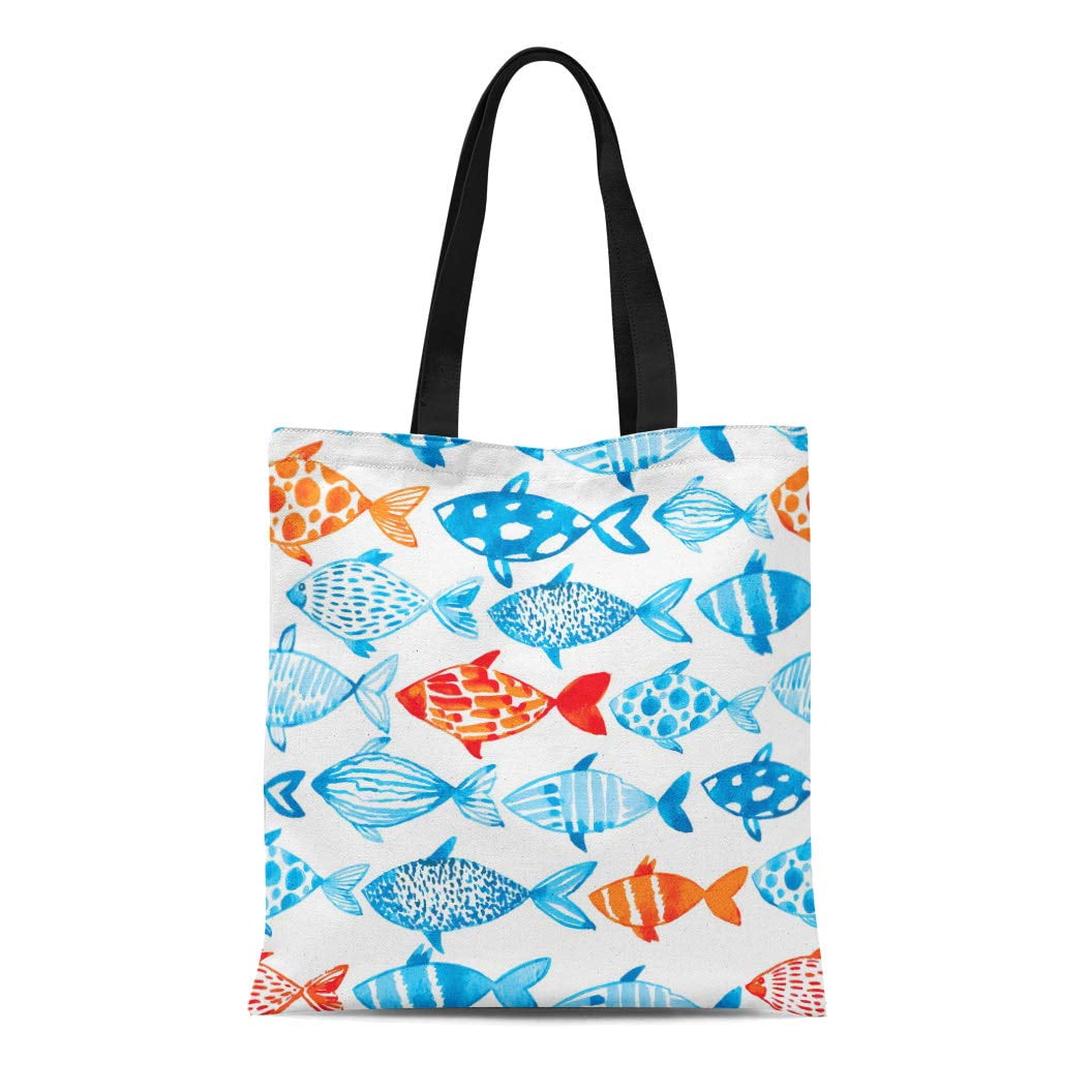 ASHLEIGH Canvas Tote Bag Watercolor Fish on Light Pattern Fishing Deep ...