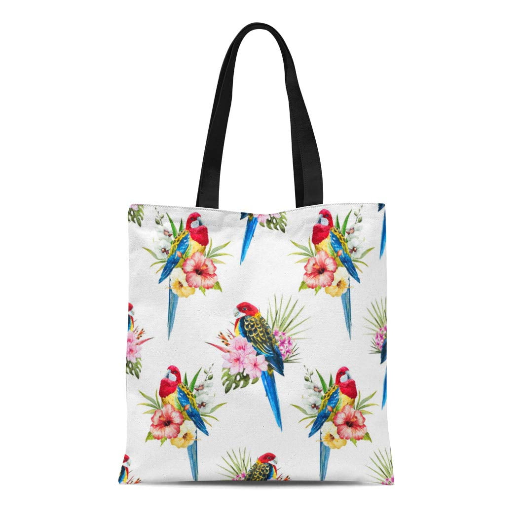 ASHLEIGH Canvas Tote Bag Watercolor Jungle Tropical Rosella Bird Parrot ...