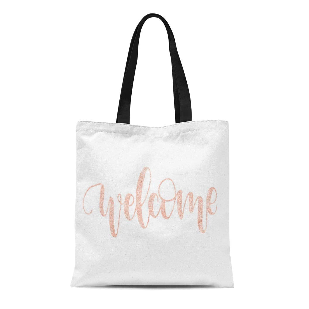 ASHLEIGH Canvas Tote Bag Welcome Beautiful Pink Rose Gold Text Modern ...