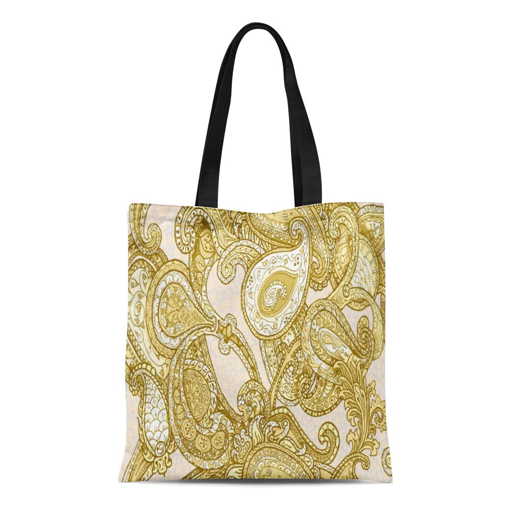 ASHLEIGH Canvas Tote Bag White Paisley in Gold Henna Rangoli Pysanki ...
