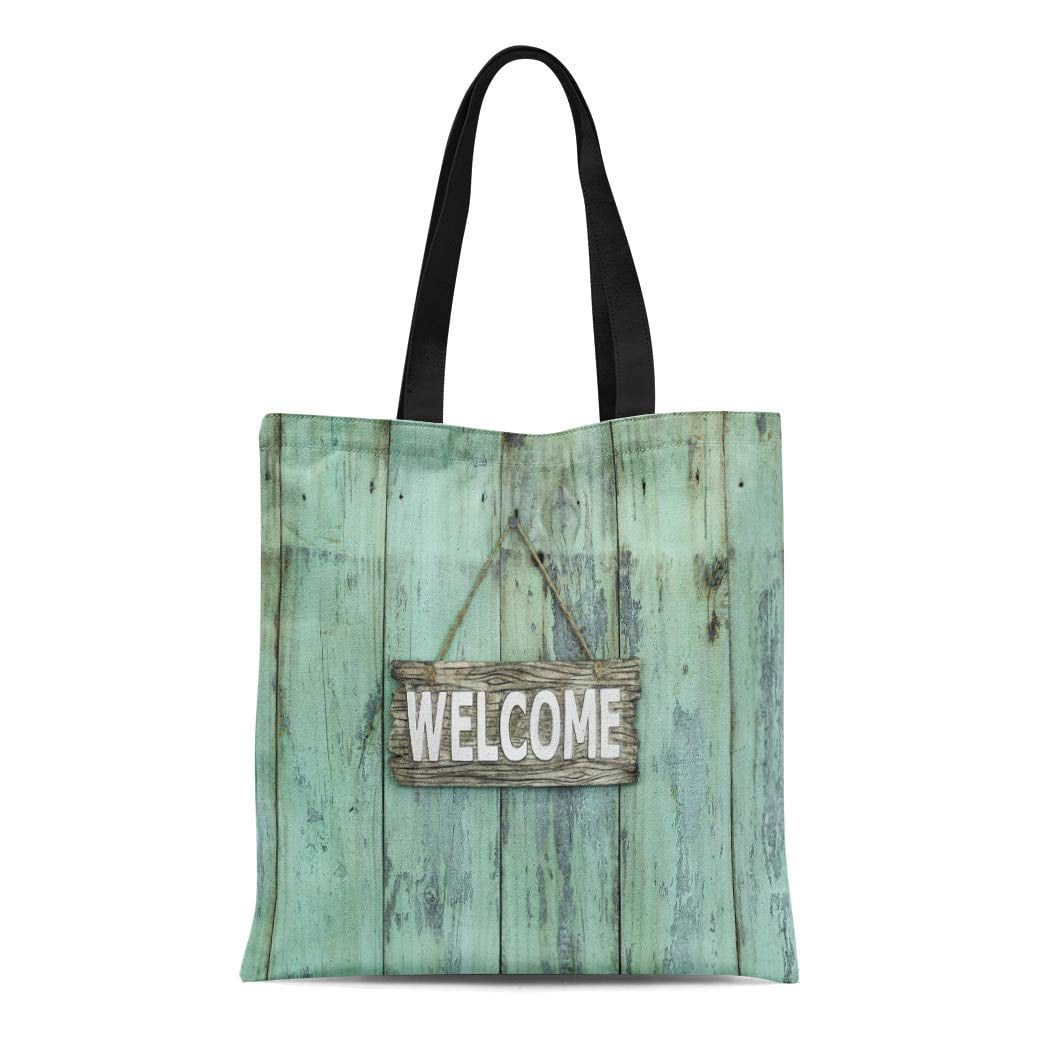 ASHLEIGH Canvas Tote Bag Wood Welcome Sign Hanging By Rope on Antique ...