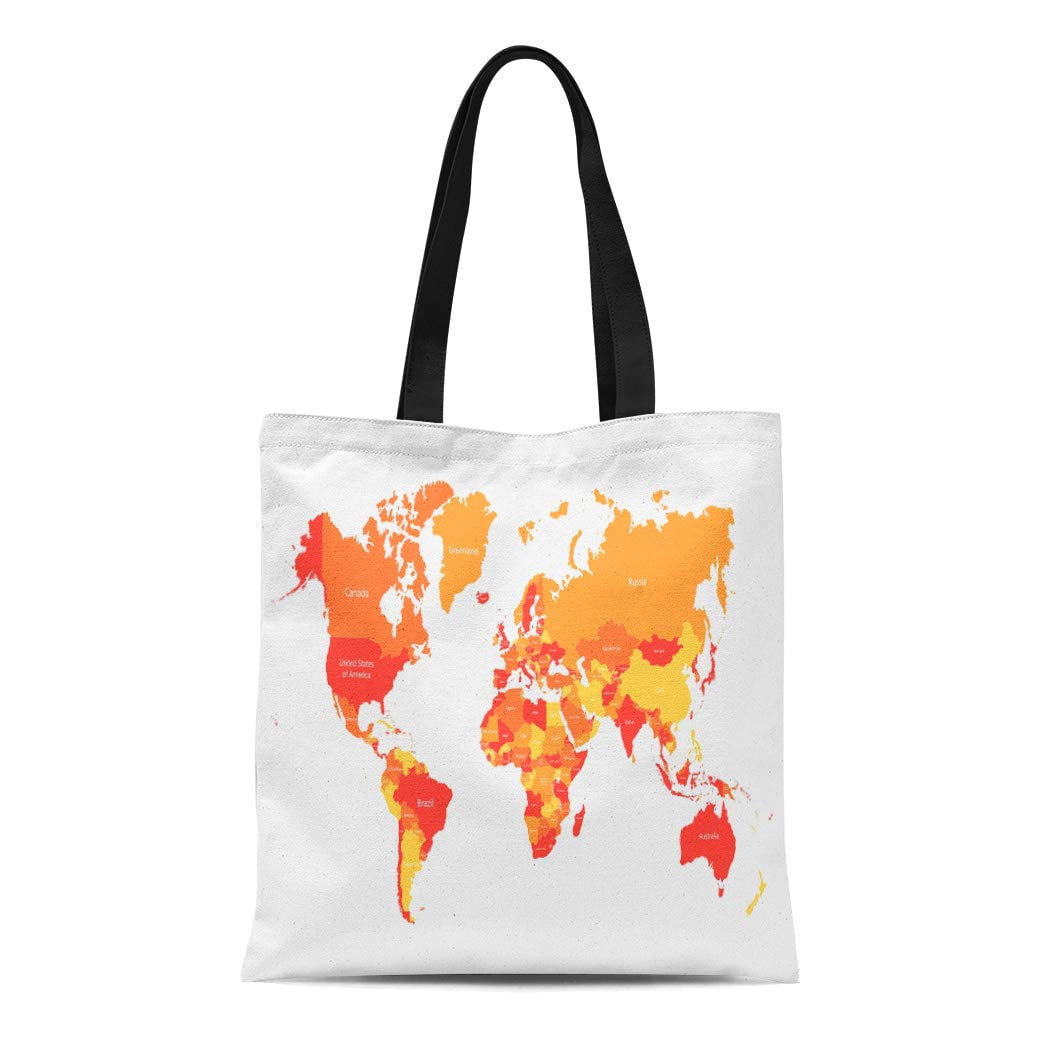 ASHLEIGH Canvas Tote Bag World Map Countries Borders Abstract Red and ...