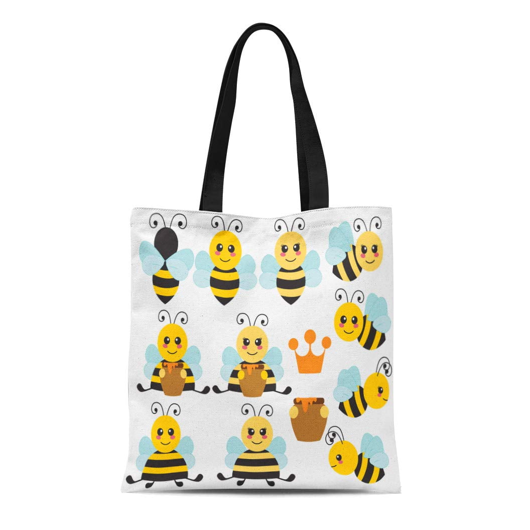 ASHLEIGH Canvas Tote Bag Yellow Cute Bumble Bees Beehive Black ...