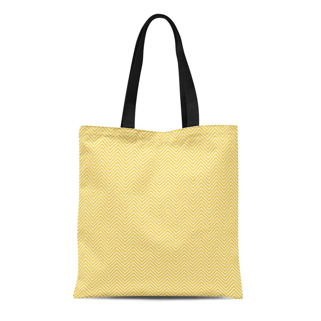 ASHLEIGH Canvas Tote Bag Zigzag Yellow and Herringbone Chevron Stripes ...