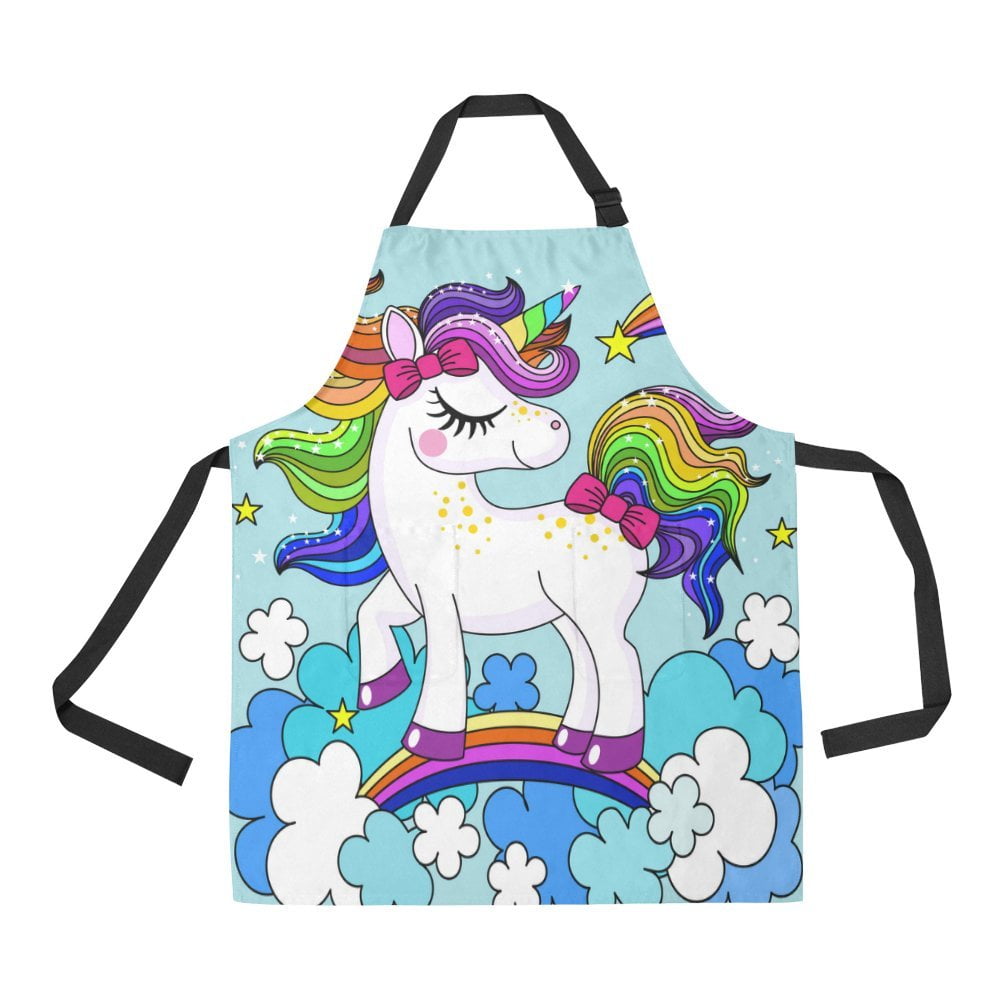 ASHLEIGH Cartoon Rainbow Unicorn in the Clouds Apron Kitchen Cook for ...