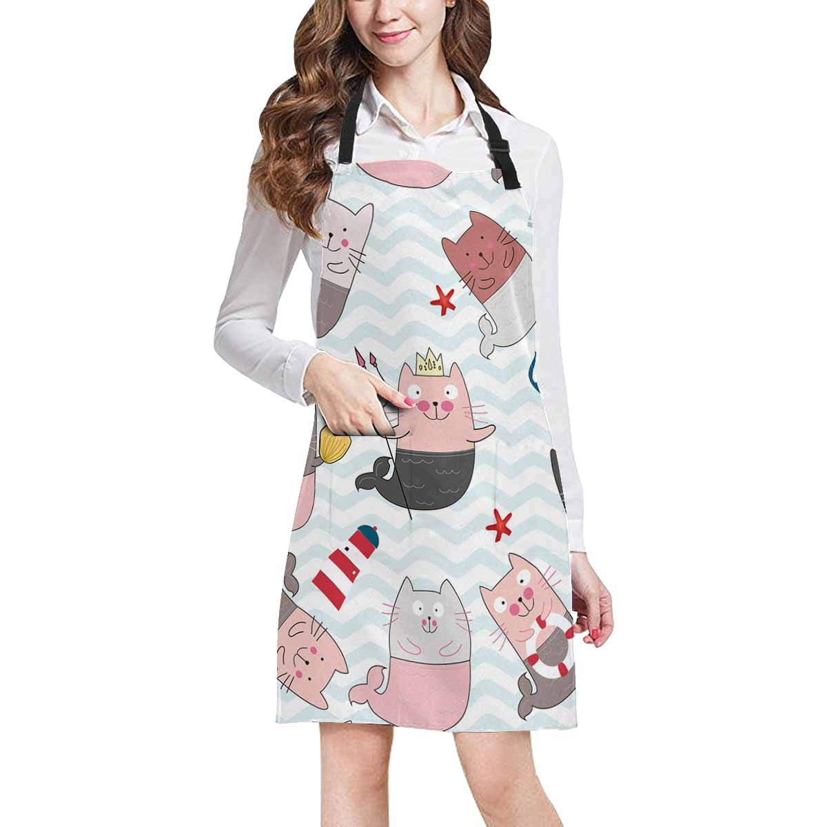 ASHLEIGH Cute Cartoon Cat Mermaid Sea Beach Items on Stripes Home ...