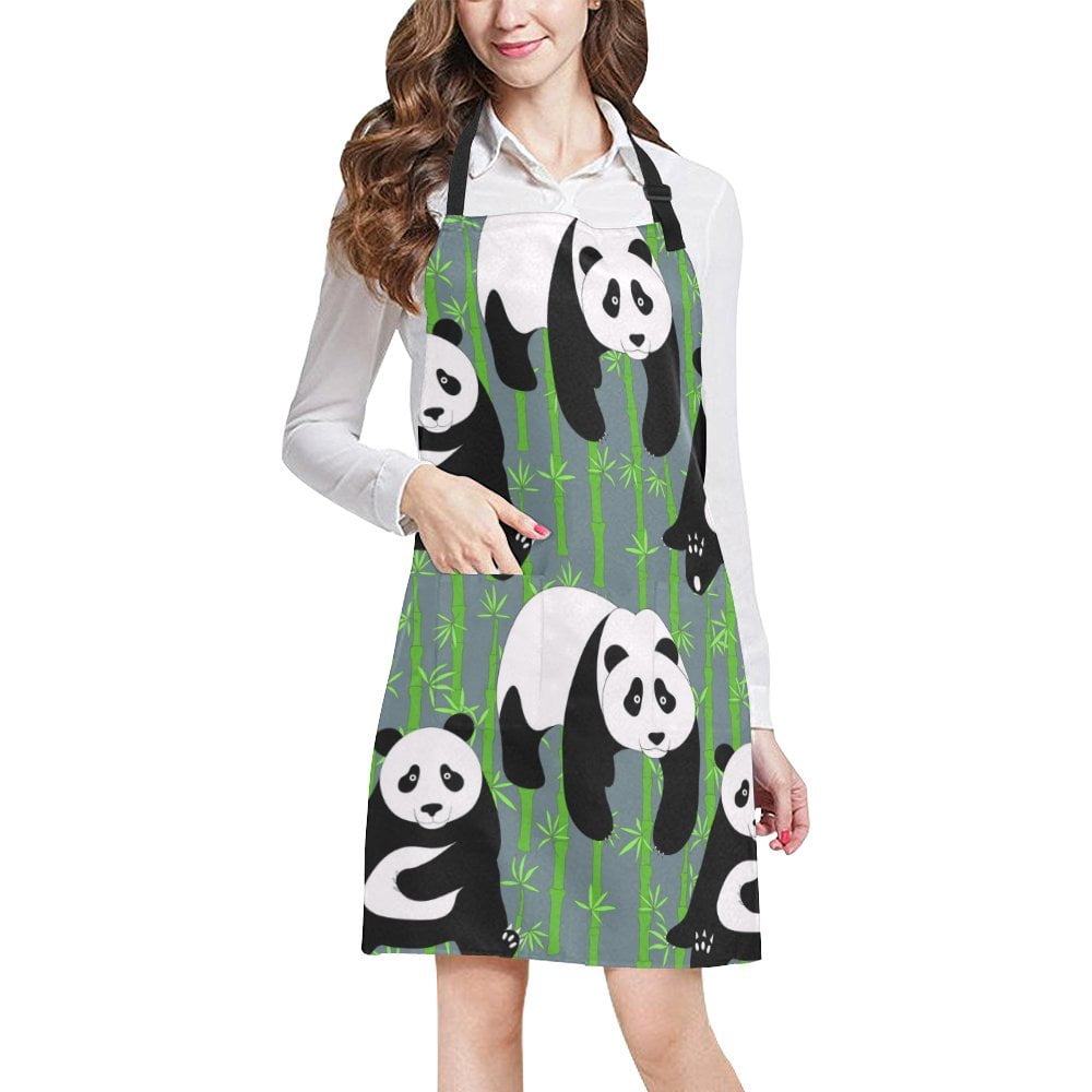 ASHLEIGH Cute Panda and Bamboo Art Chef Aprons Professional Kitchen ...