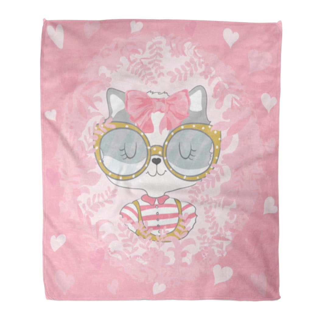ASHLEIGH Flannel Throw Blanket Adorable Brown Cat Girl Pink Funny Baby ...