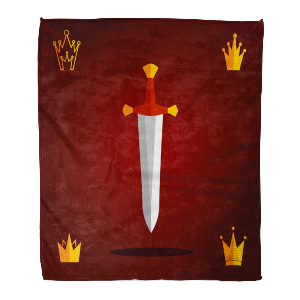 ASHLEIGH Flannel Throw Blanket Antique Sword and Crown Flat Ancient ...