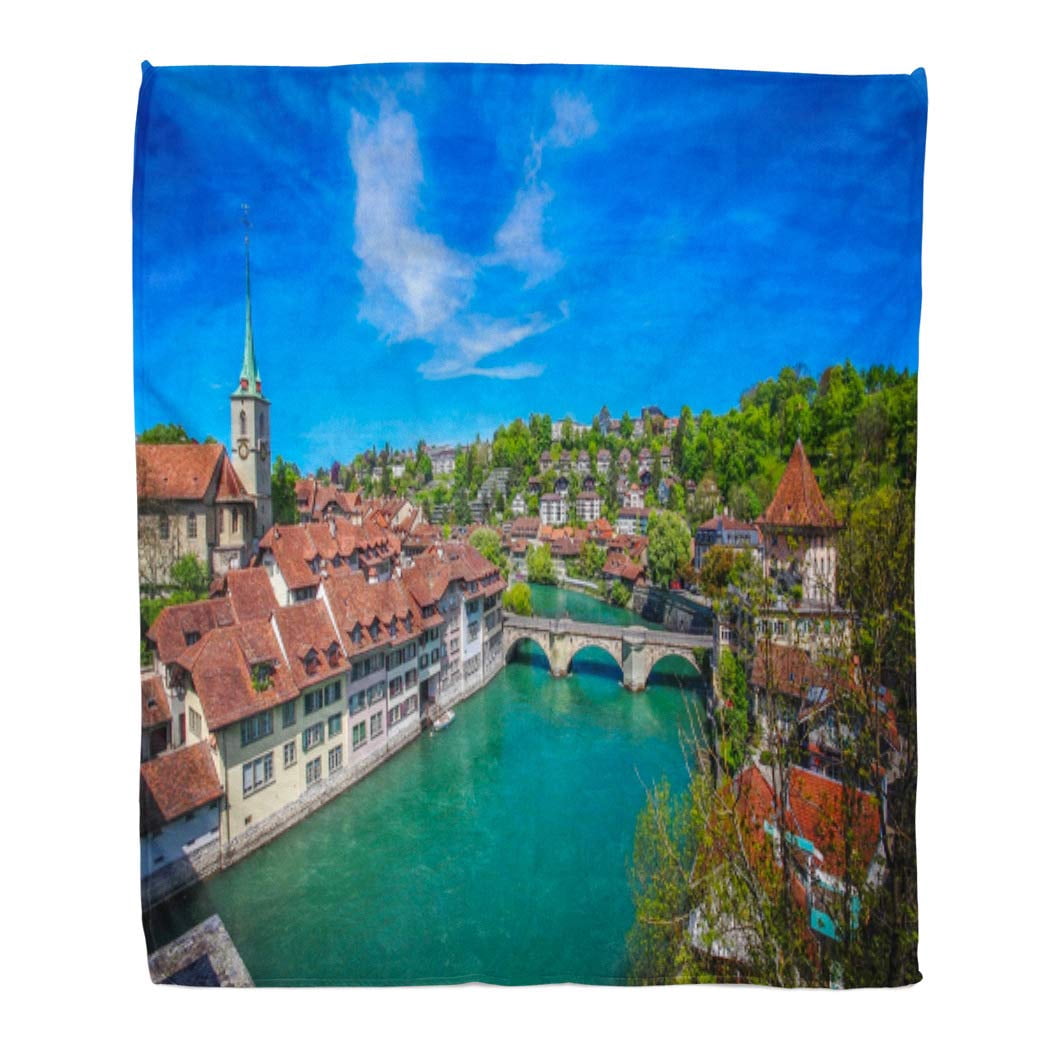 ASHLEIGH Flannel Throw Blanket Blue Bern World Treasure City Berne ...