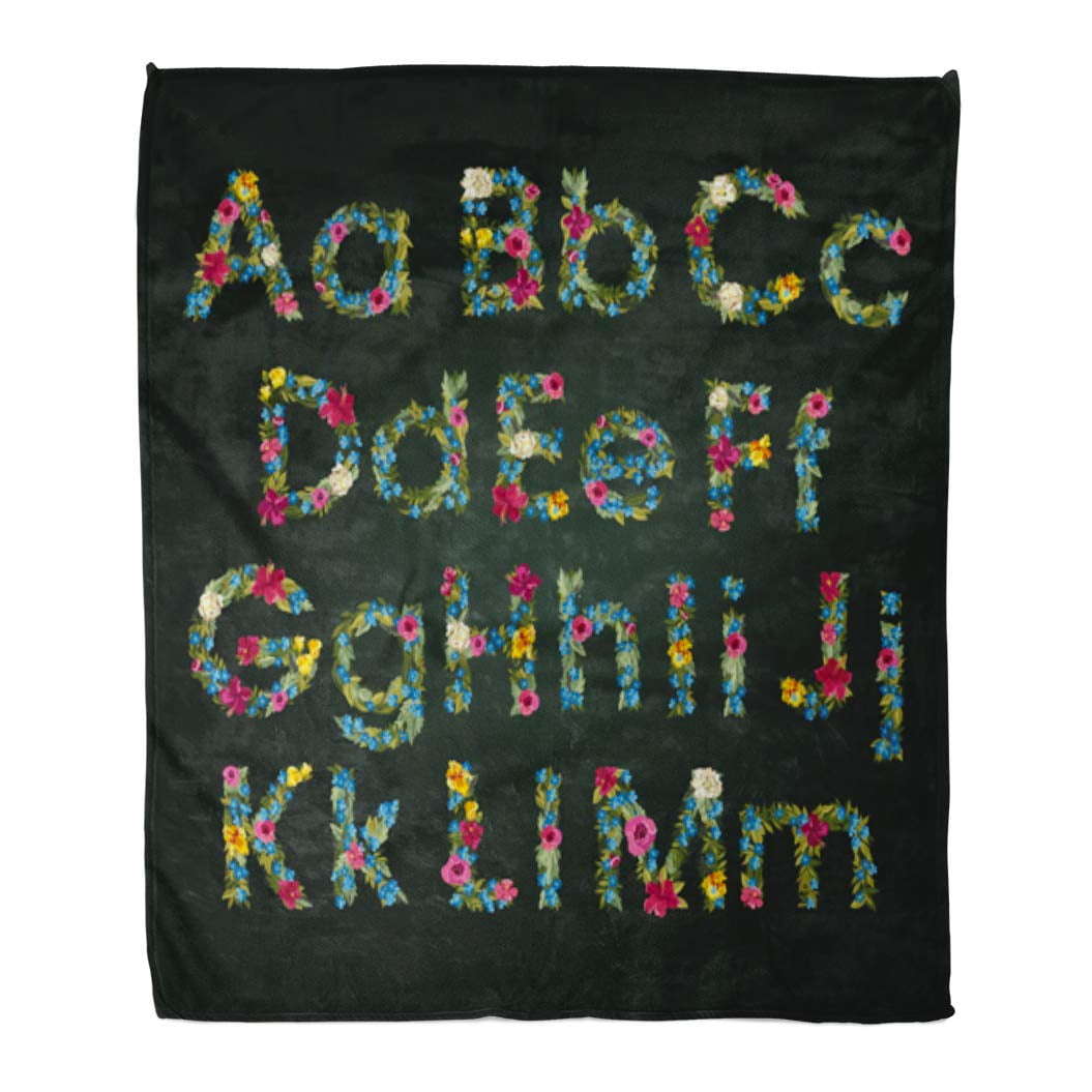 ASHLEIGH Flannel Throw Blanket Blue Flower Letters Alphabet Colorful ...