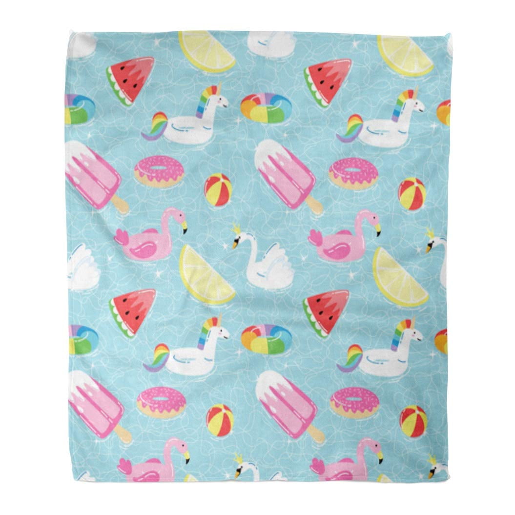 ASHLEIGH Flannel Throw Blanket Blue Pattern Summer Pool Floats in Funny ...