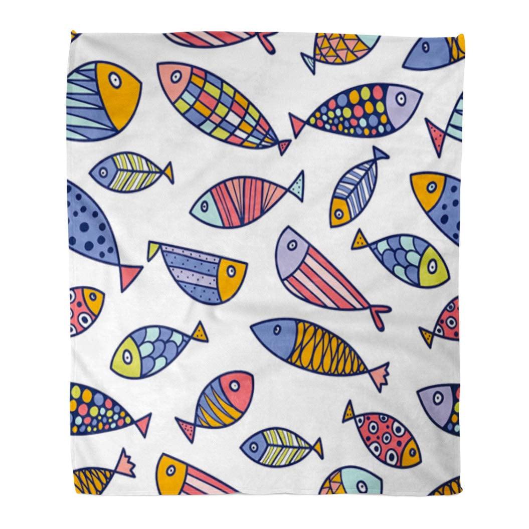 ASHLEIGH Flannel Throw Blanket Blue Underwater Colorful Fish Angel ...
