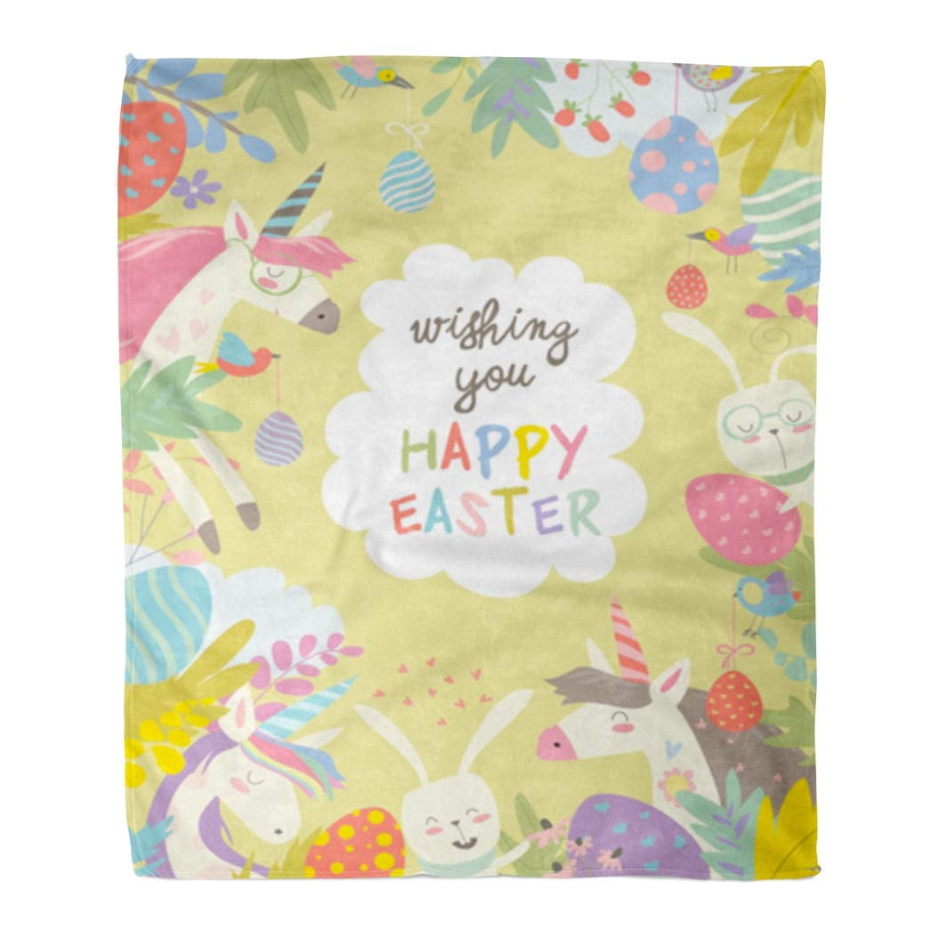 ASHLEIGH Flannel Throw Blanket Cute Composed of Easter Bunnies Unicorns ...
