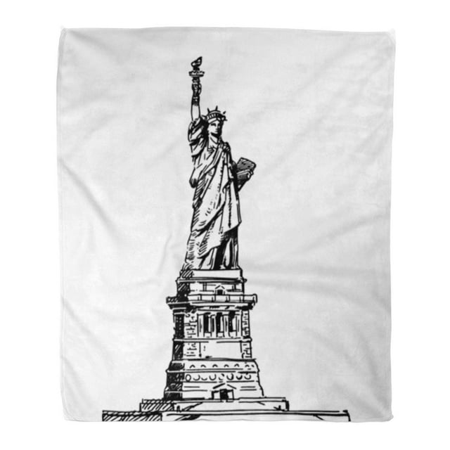 ASHLEIGH Flannel Throw Blanket Drawing Statue of Liberty Sketch White ...