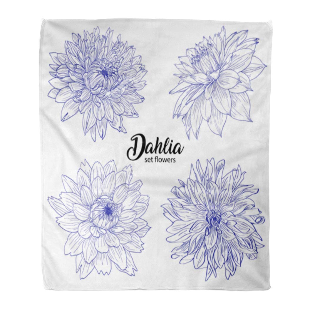ASHLEIGH Flannel Throw Blanket Drawn Pencil Sketch Dahlia Flowers ...