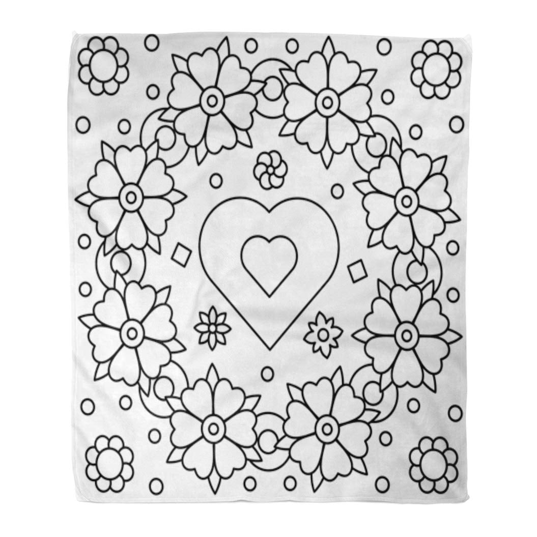 ASHLEIGH Flannel Throw Blanket Flower Floral Wreath Coloring Page ...