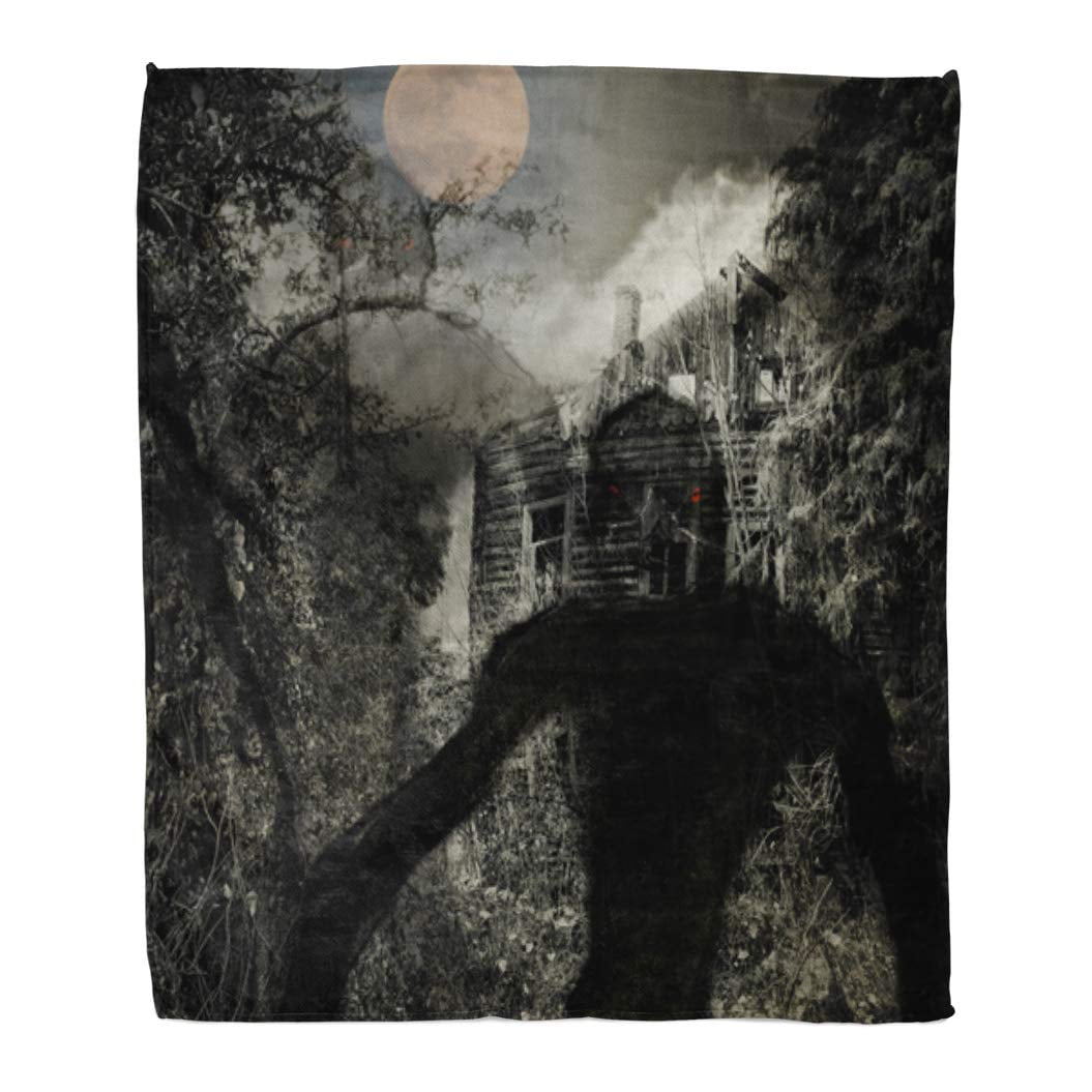 ASHLEIGH Flannel Throw Blanket Full Moon Over The Wooden Creepy House ...