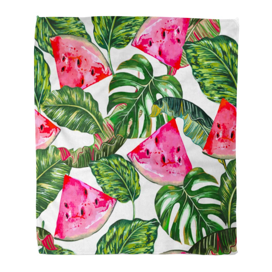 ASHLEIGH Flannel Throw Blanket Green Fruit Tropical Watermelons Jungle ...