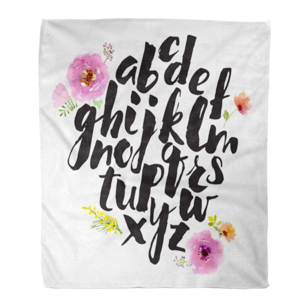 ASHLEIGH Flannel Throw Blanket Hand Alphabet Written Brush Pen Letters ...