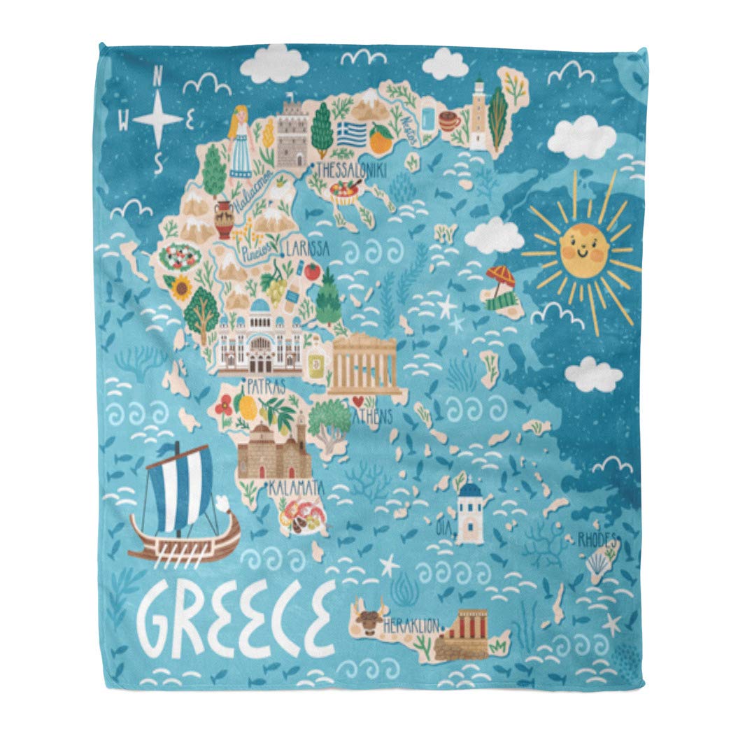 ASHLEIGH Flannel Throw Blanket Island Map of Greece Travel Greek ...