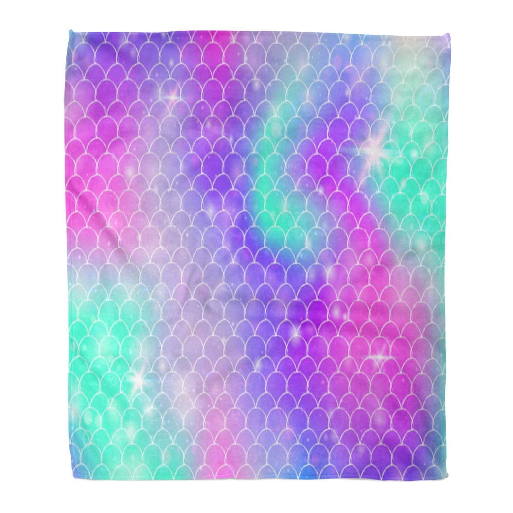 ASHLEIGH Flannel Throw Blanket Kawaii Mermaid Princess Rainbow Scales ...