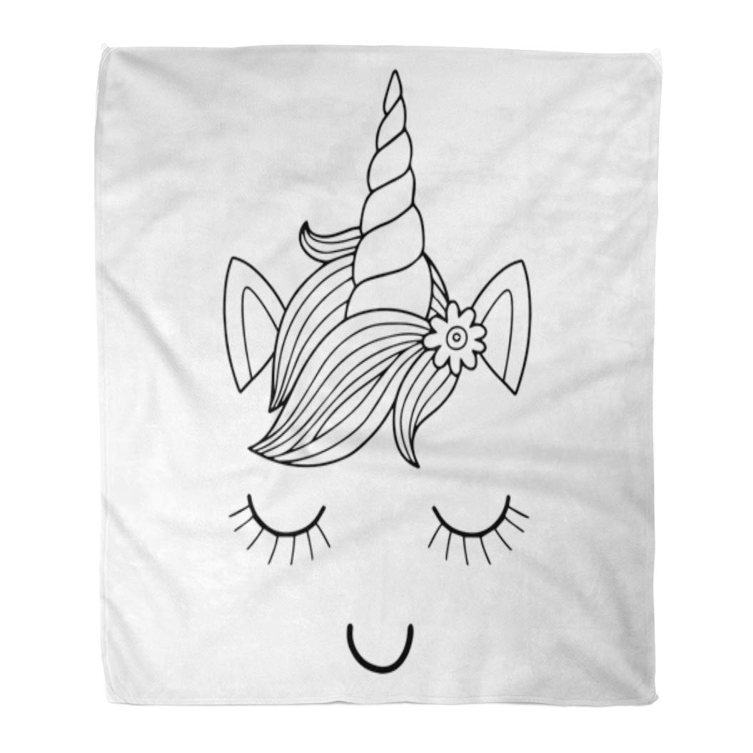 ASHLEIGH Flannel Throw Blanket Lovely Drawing of The Unicorn Horn Mane ...