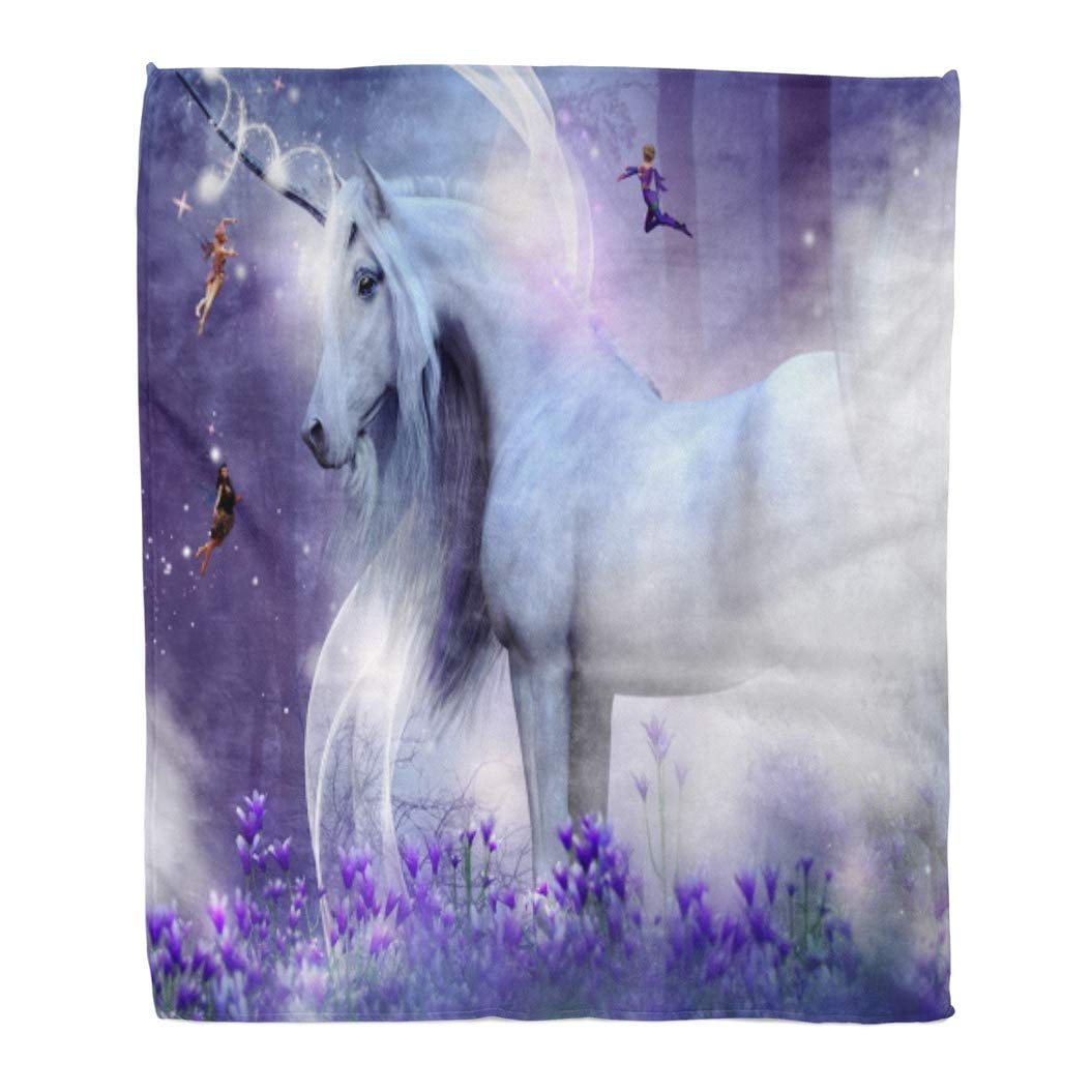 ASHLEIGH Flannel Throw Blanket Majestic Unicorn Three Little Fairies ...