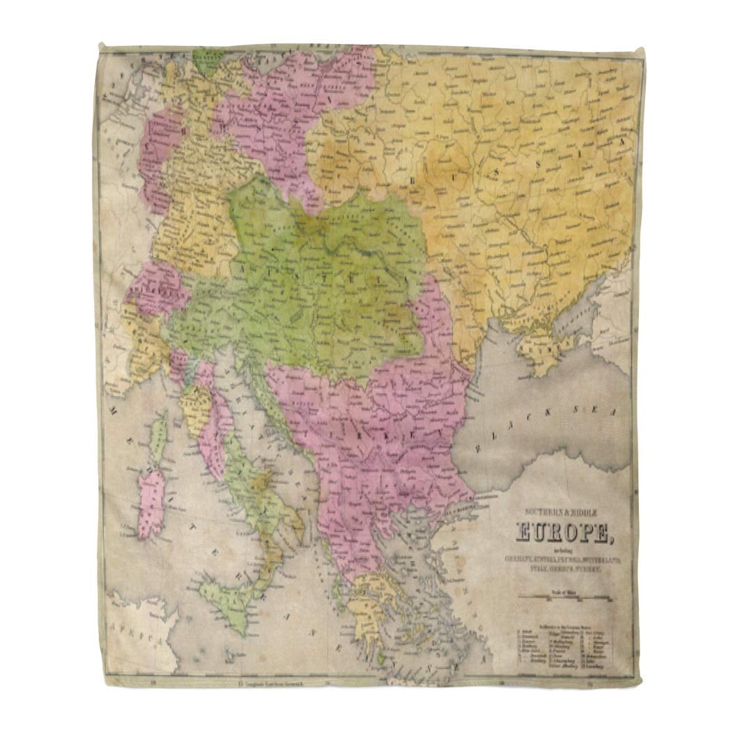 ASHLEIGH Flannel Throw Blanket Old Antique Map of Eastern Europe from ...