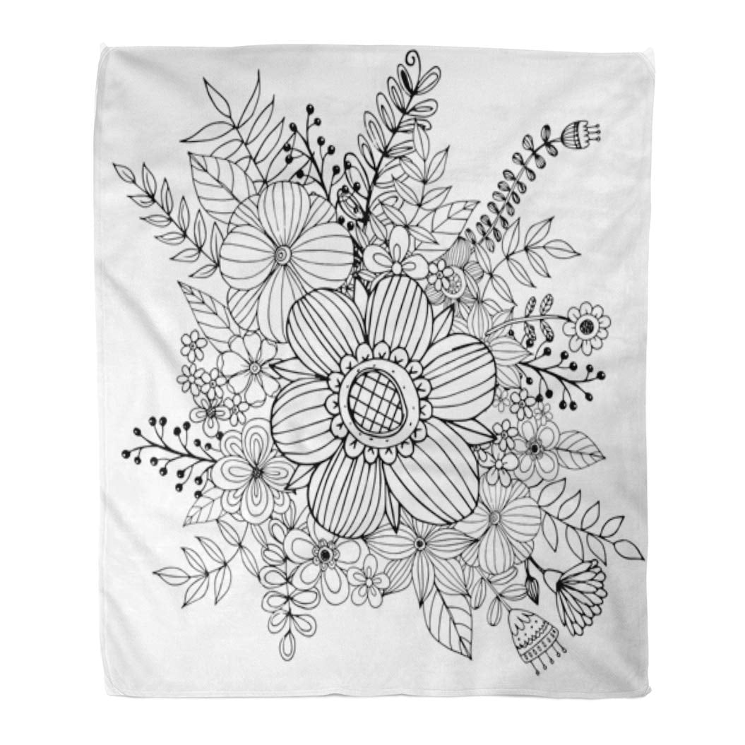 ASHLEIGH Flannel Throw Blanket Pattern Flower Doodle Drawing Freehand ...